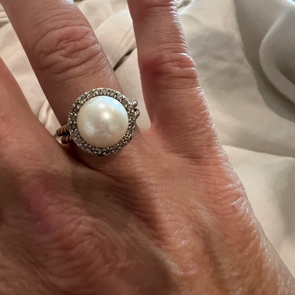 Authentic David Yurman Pearl Cable Ring With Diamonds… - Gem